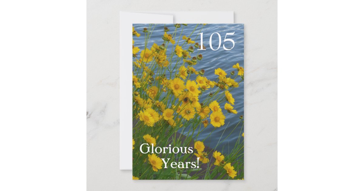 105th Birthday Celebration/Yellow Floral+Water Invitation | Zazzle