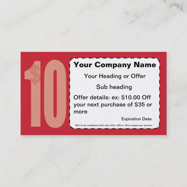 $10.00 Off Coupon Business Card | Zazzle