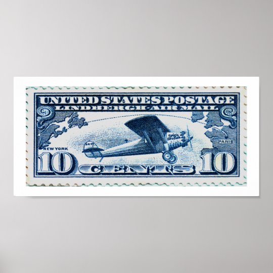 10 Cent Lindberg Air Mail Stamp Poster | Zazzle.com