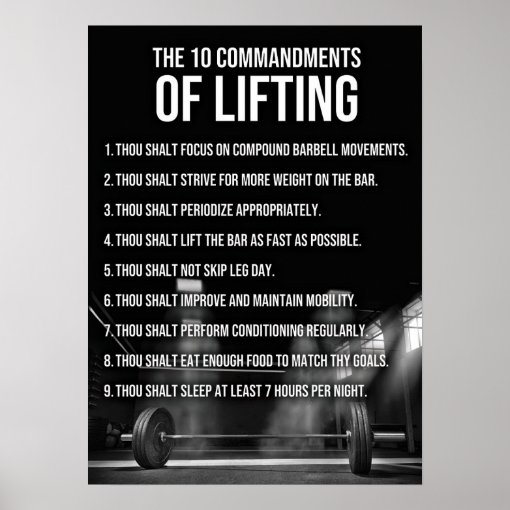 10 Commandments Of Lifting - Gym Motivational Poster | Zazzle