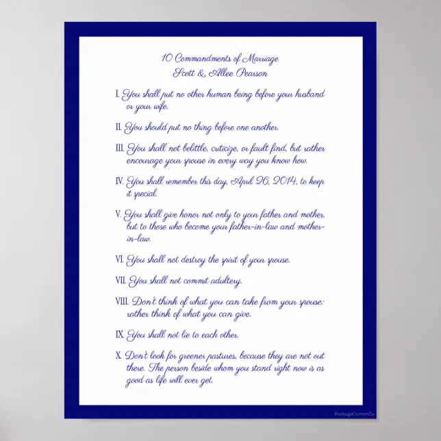 10 Commandments of Marriage Poster | Zazzle