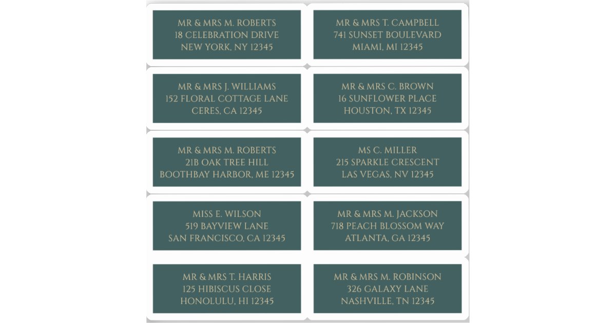 10 Individual Guest Name Address Mystical Green Sticker | Zazzle