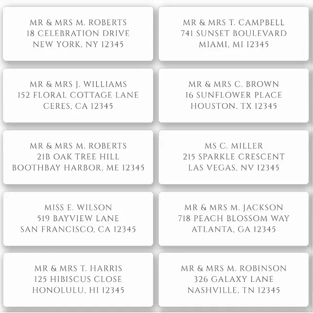 10 Individual Guest Name Address Party Wedding Sti Sticker | Zazzle