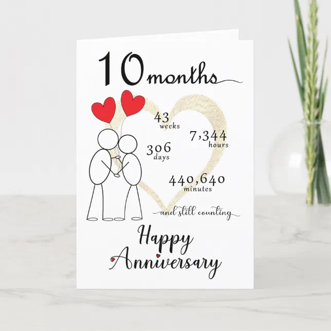 10 Month Anniversary Card with red heart balloons | Zazzle