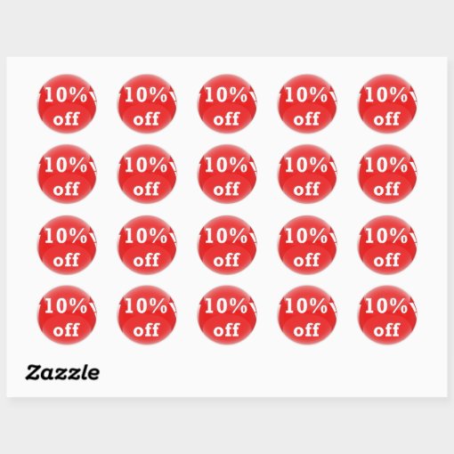 10% Off (Percent) Round Glossy Sticker | Zazzle