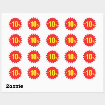 10 percent sale discount stickers, white and red classic round sticker ...