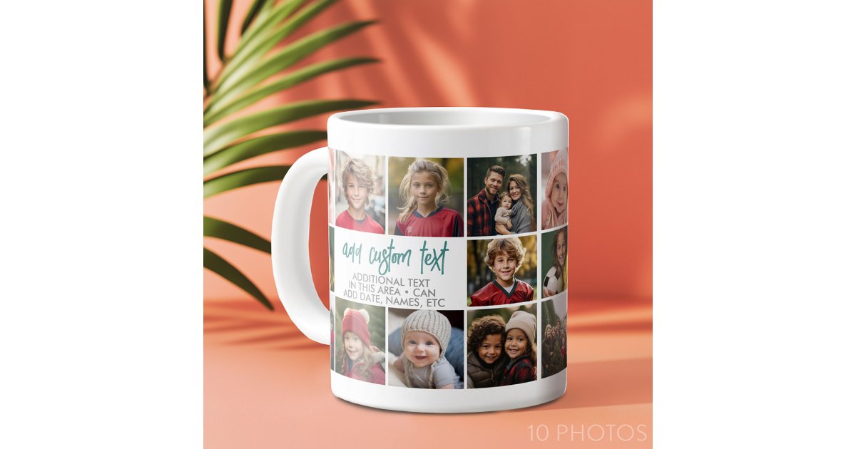 10 Photo Border with Text Center - Teal Gray Giant Coffee Mug | Zazzle