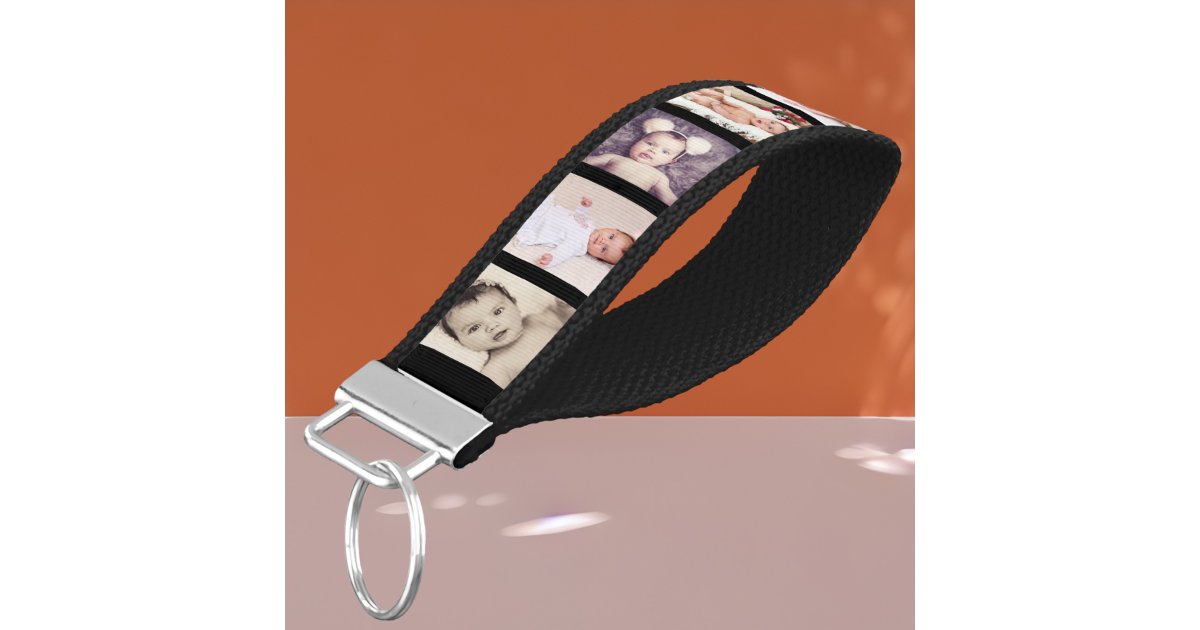 10 Photo Collage Personalized (black) Wrist Keychain | Zazzle