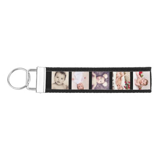 10 Photo Collage Personalized (black) Wrist Keychain | Zazzle