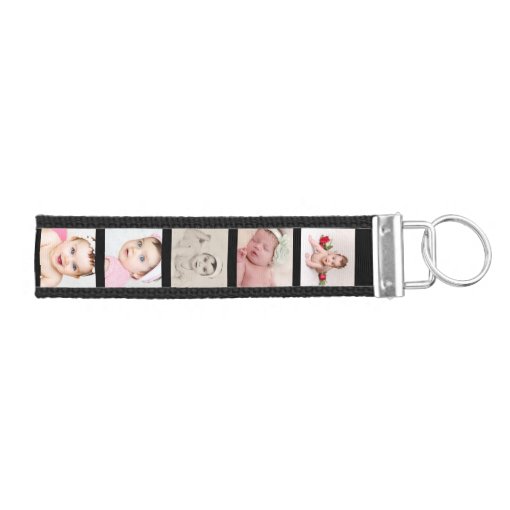10 Photo Collage Personalized (black) Wrist Keychain | Zazzle