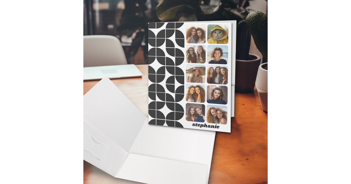 10 Photo Collage with mcm half moon pattern Pocket Folder | Zazzle