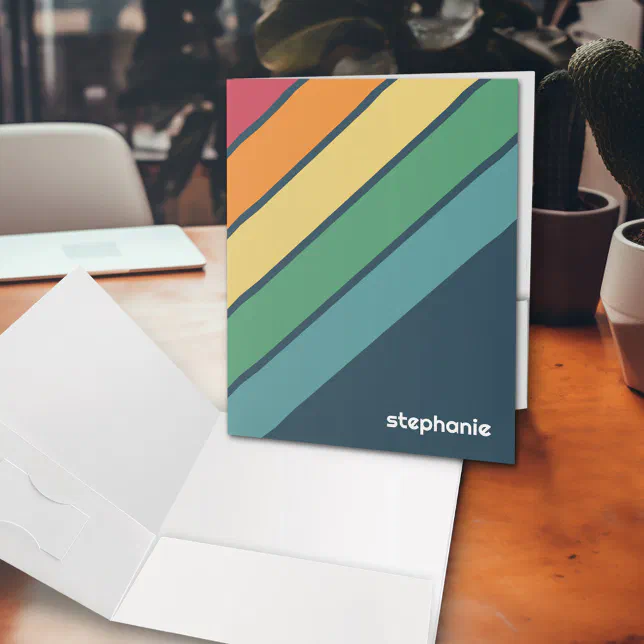 10 Photo Collage with retro inspired stripes Pocket Folder | Zazzle