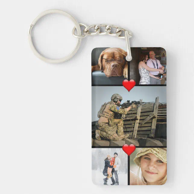10 Photos Family Collage Hearts Personalized Keychain | Zazzle