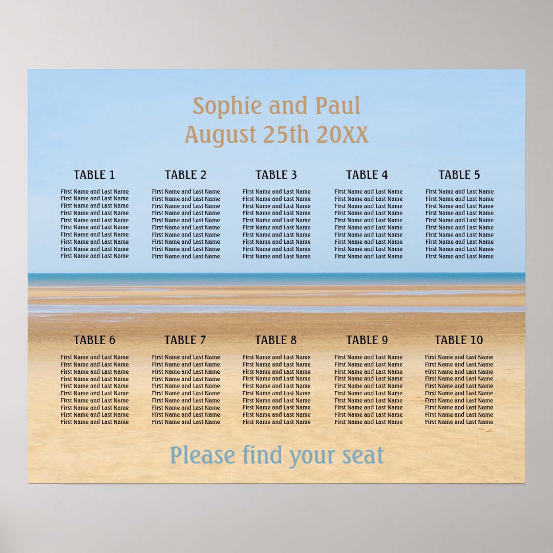 10 Table Beach Wedding Seating Chart | Zazzle