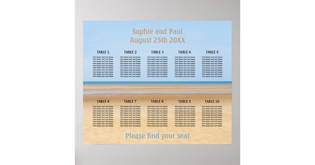 10 Table Beach Wedding Seating Chart | Zazzle