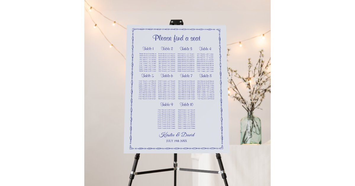 10 Table Blue Decorative Border Seating Chart Foam Board | Zazzle