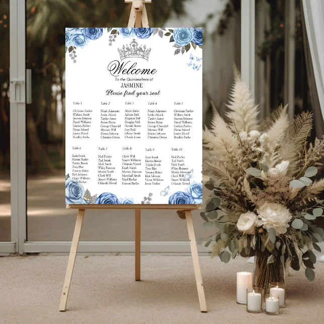 10 Table simple elegant Quinceañera seating chart Foam Board | Zazzle