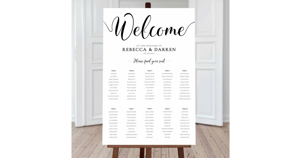 10 Table Wedding Seating Chart | Zazzle
