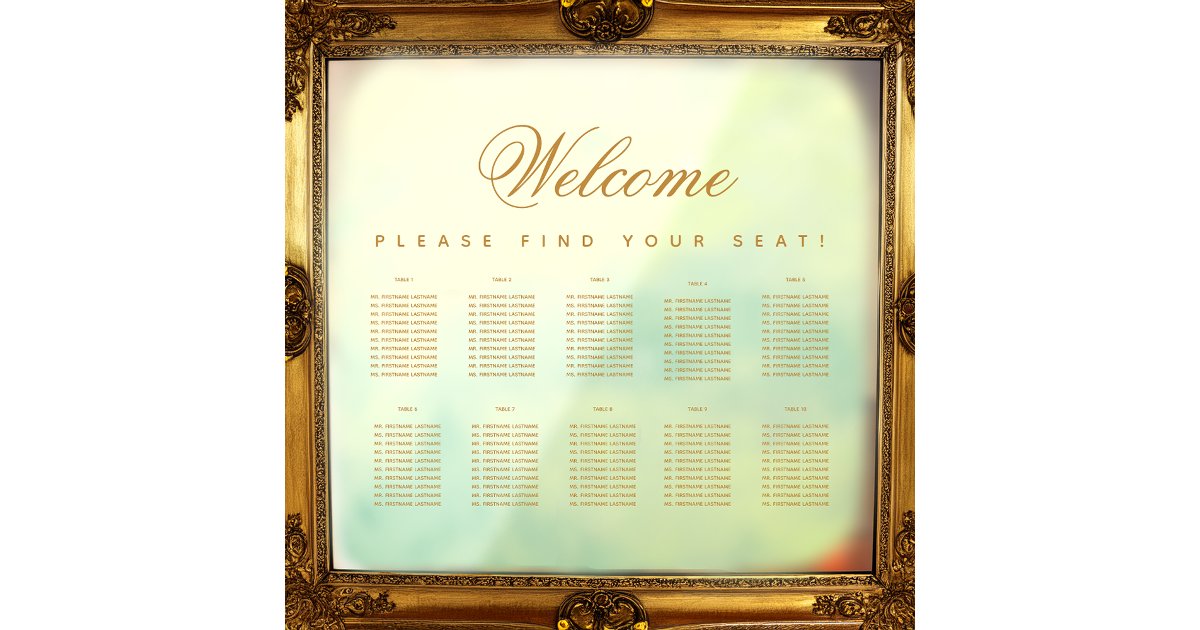 10 Tables Gold Transparent Seating Chart Window Cling | Zazzle