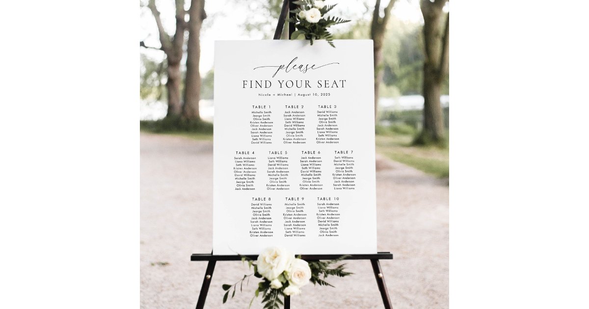 10 Tables Please Find Your Seat Seating Chart | Zazzle