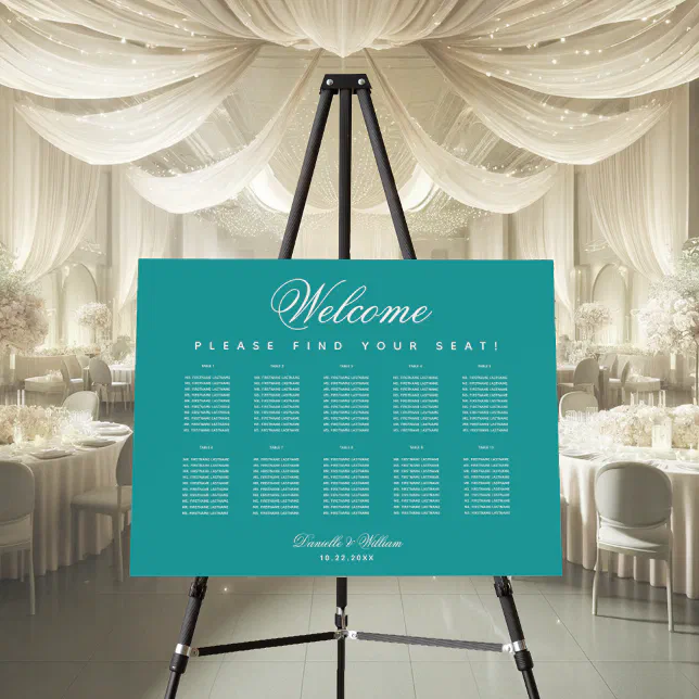 10 Tables Teal Wedding Simple Seating Chart Foam Board | Zazzle