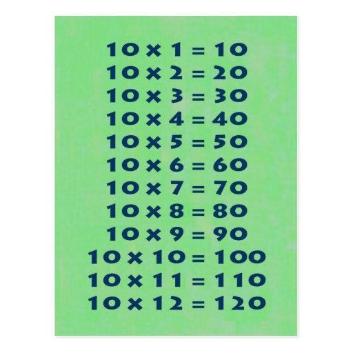 #10 Times Table Collectible Postcard | Zazzle