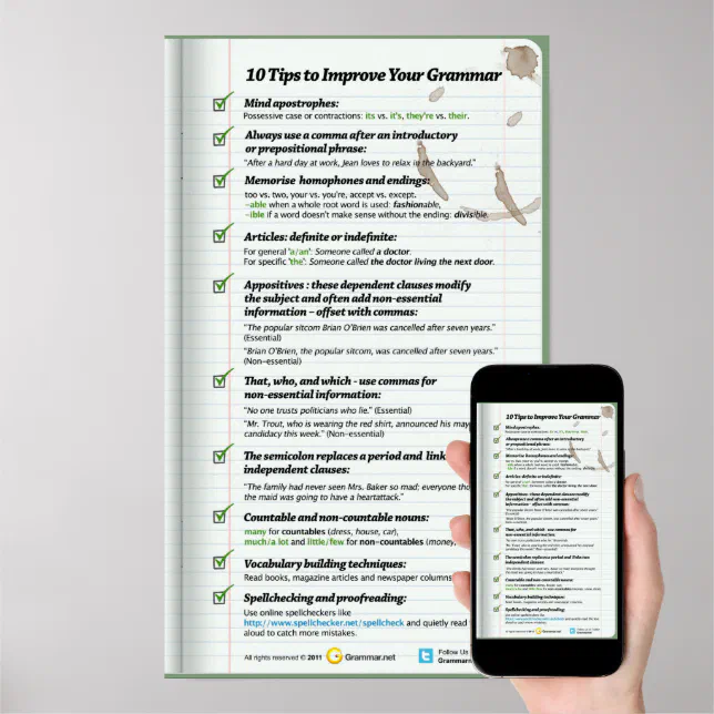 10 Tips to Improve Your Grammar Poster | Zazzle