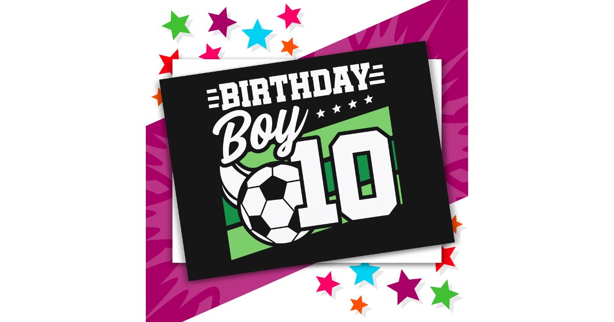10 Year Old Soccer Football Kids 10th Birthday Boy Postcard | Zazzle