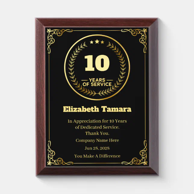10 Year Work Anniversary | Employee Appreciation Award Plaque | Zazzle