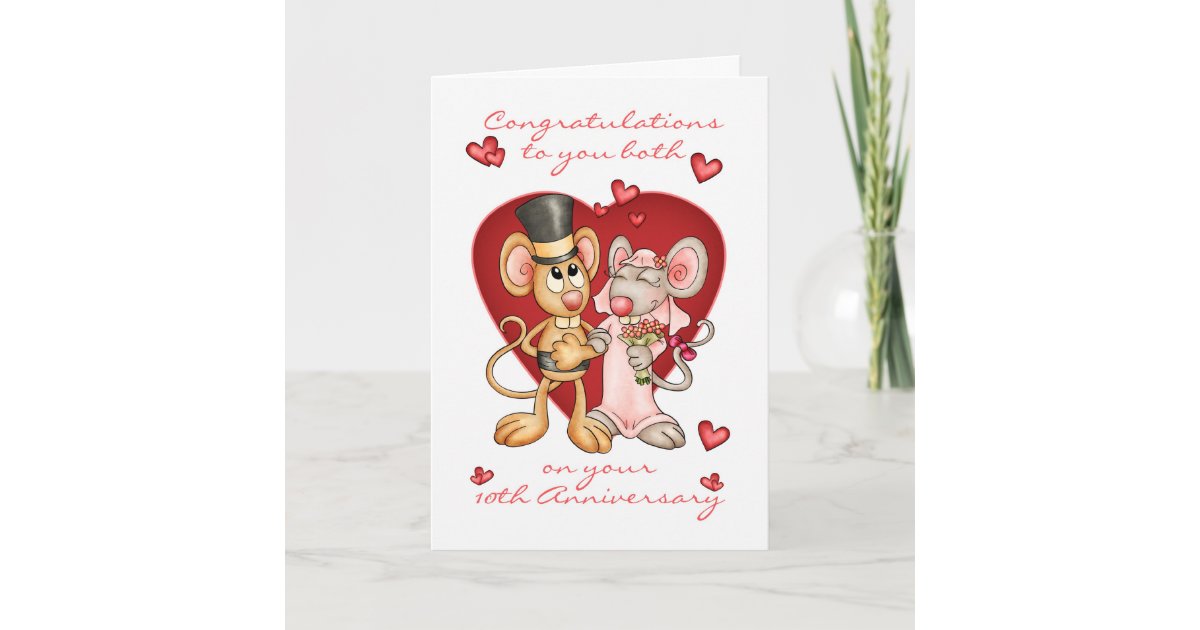 10th anniversary congratulations -cute mice annive card | Zazzle
