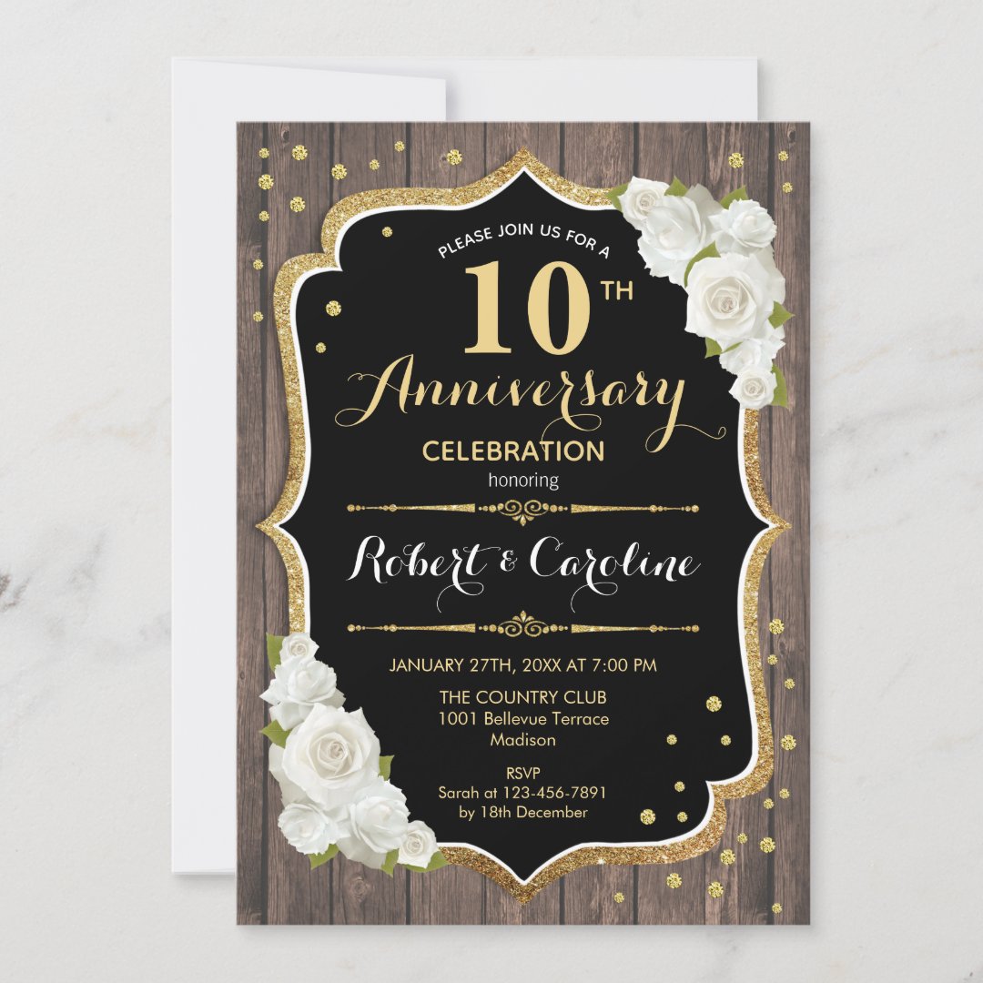 10th Anniversary Invitation - Rustic Wood Gold | Zazzle