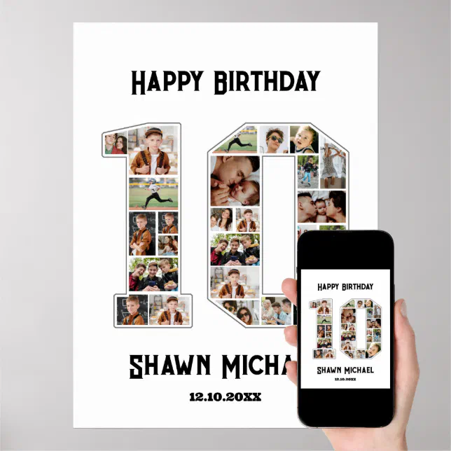 10th Birthday Anniversary Number 10 Photo Collage Poster | Zazzle