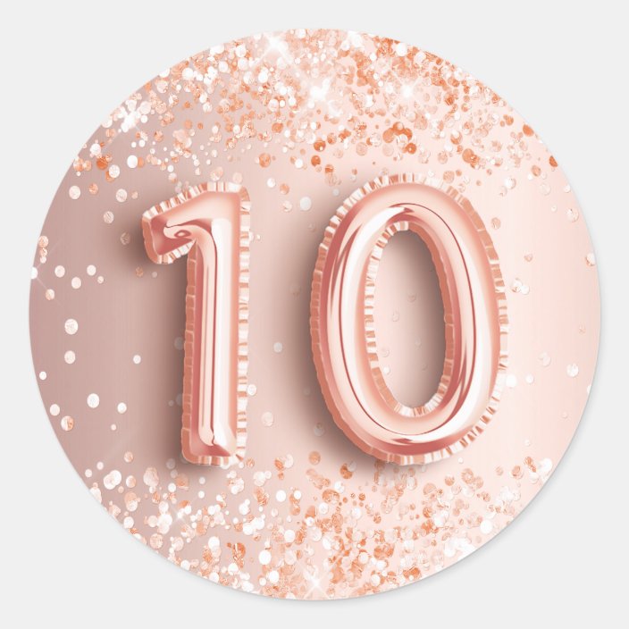 10th birthday blush rose gold glitter dust classic round sticker ...