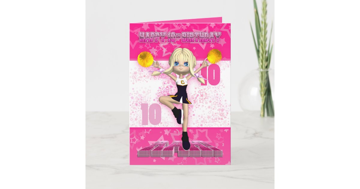 10th Birthday Cheerleader Greeting Card | Zazzle