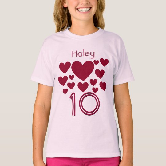 10th Birthday Girl Oodles of Hearts 10 Years T-Shirt | Zazzle.com