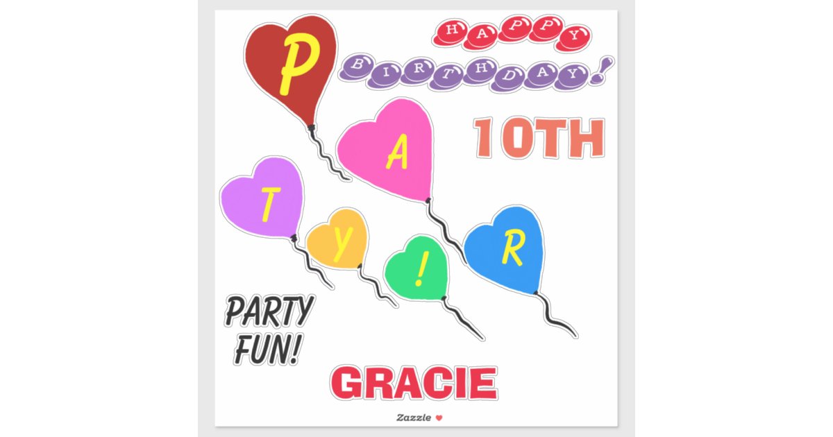 10th Birthday Heart Balloons Personalized Vinyl Sticker | Zazzle