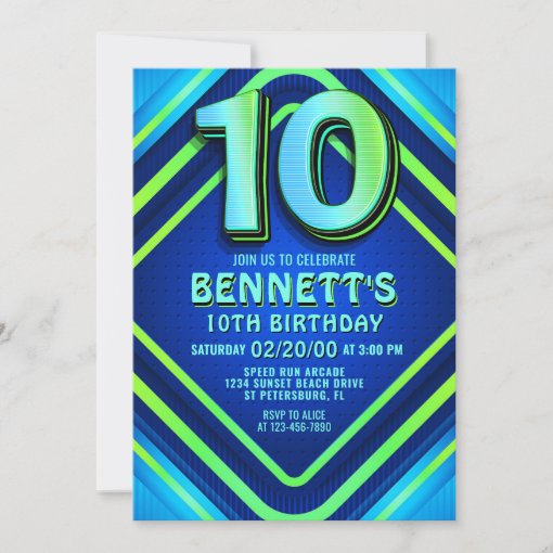10th Birthday Neon Invitation | Zazzle
