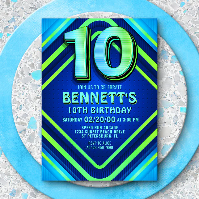 10th Birthday Neon Invitation | Zazzle