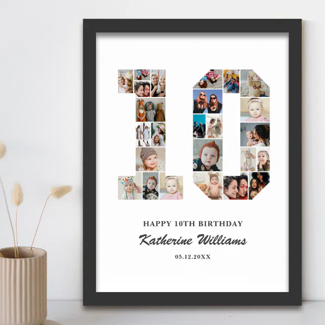 10th Birthday Number 10 Custom Photo Collage Poster | Zazzle