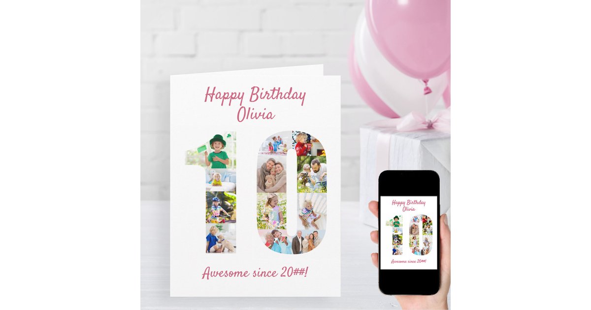 10th Birthday Number 10 Photo Collage Card | Zazzle