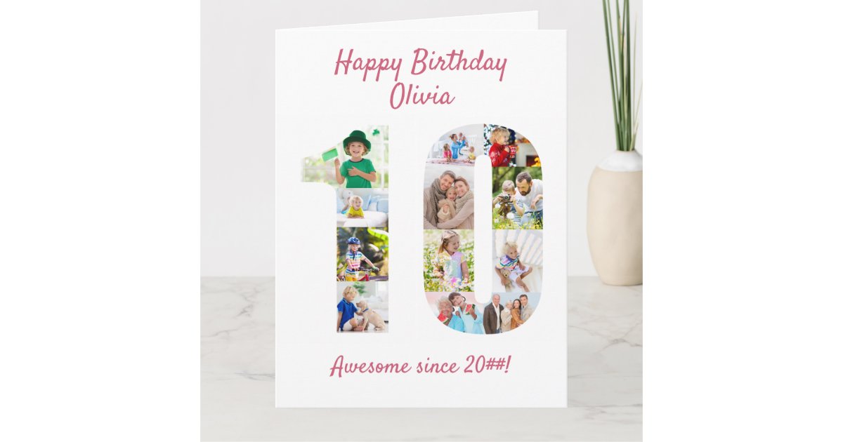 10th Birthday Number 10 Photo Collage Card | Zazzle