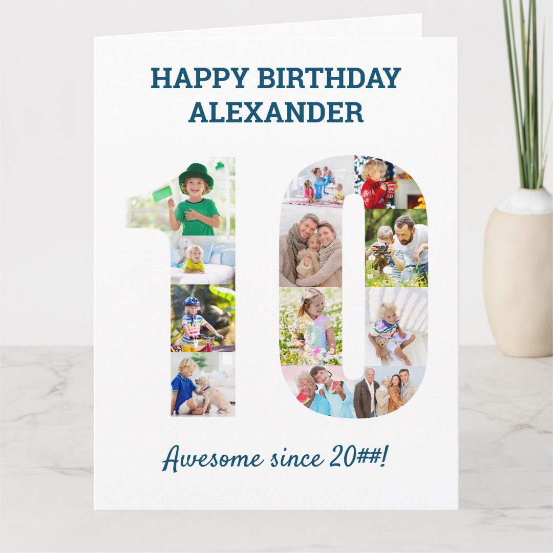 10th Birthday Number Photo Collage Card | Zazzle