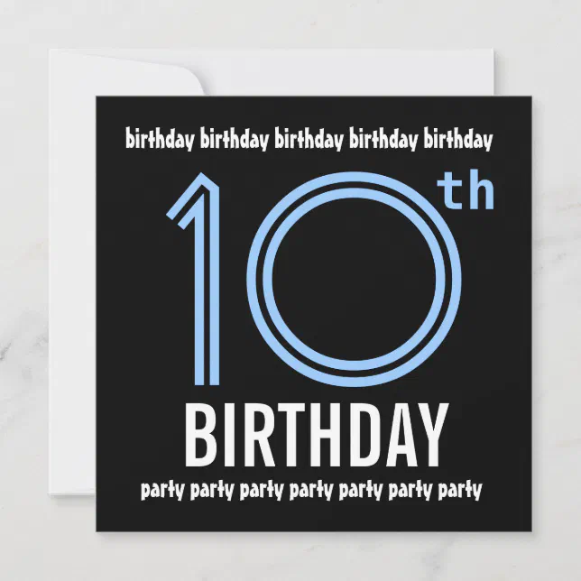 10th Birthday Party Modern Blue and Black W689 Invitation | Zazzle