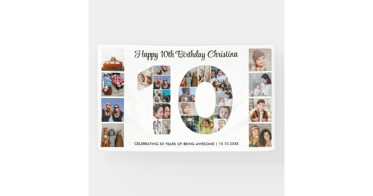 10th Birthday Party Number 10 Photo Collage Banner | Zazzle