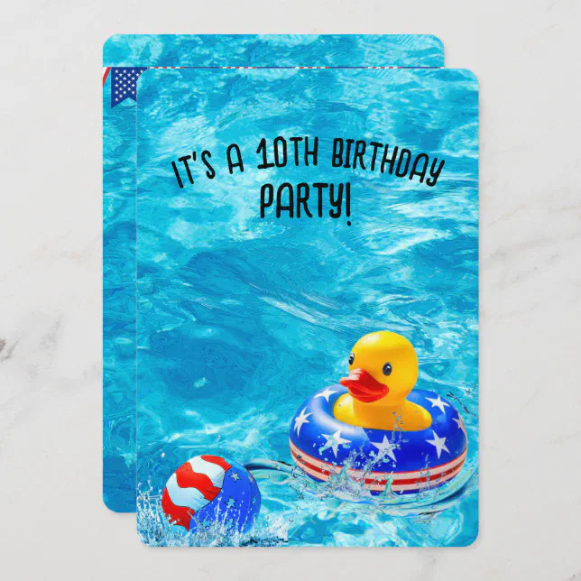 10th Birthday Pool Party With Yellow Duck Invitation | Zazzle