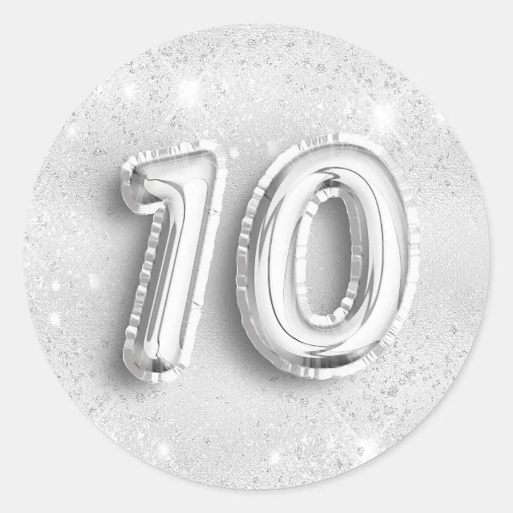 10th birthday silver glitter dust number 10 classic round sticker | Zazzle