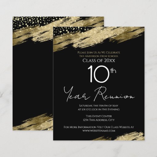 10th Class Reunion Budget Gold Black Invitation | Zazzle