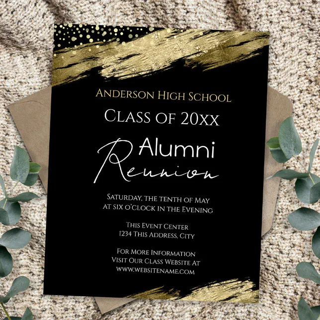 10th Class Reunion Budget Gold Black Invitation | Zazzle