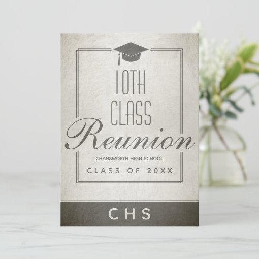 10th Class Reunion Elegant Script Gold Black Invitation | Zazzle