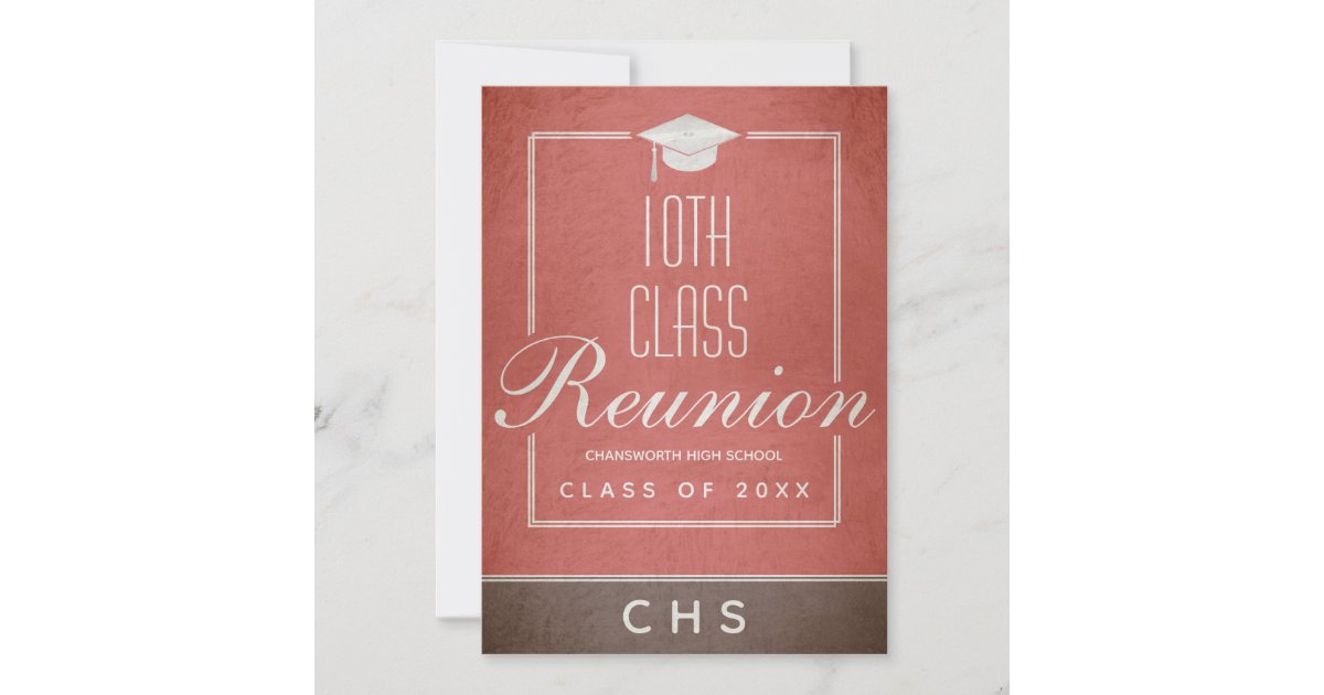 10th Class Reunion Elegant Script Red Black Invitation | Zazzle